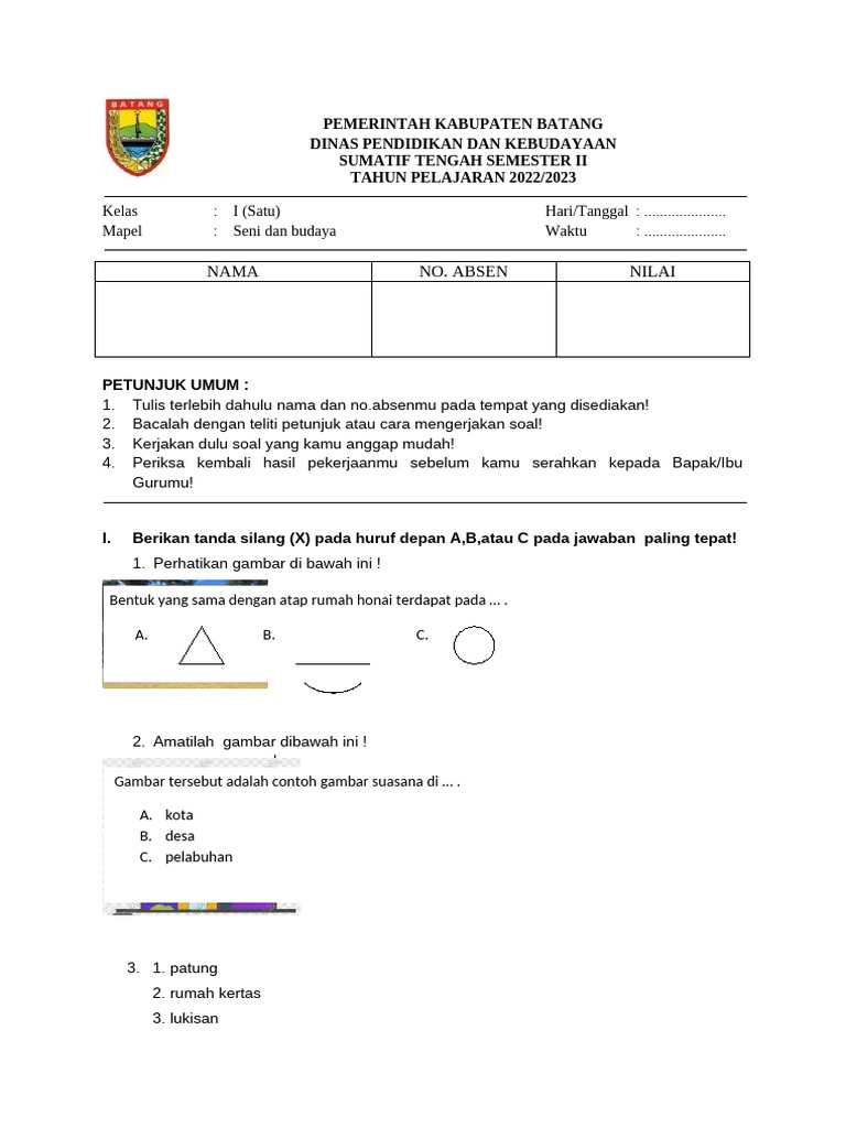 SOAL_STS_ SBDP KELAS_1 | PDF