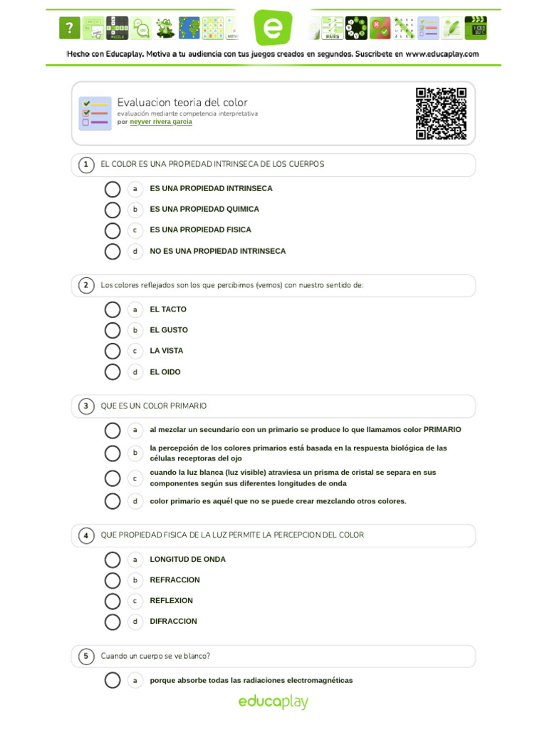 1760410-Evaluacion Teoria Del Color | PDF | Color | Ligero