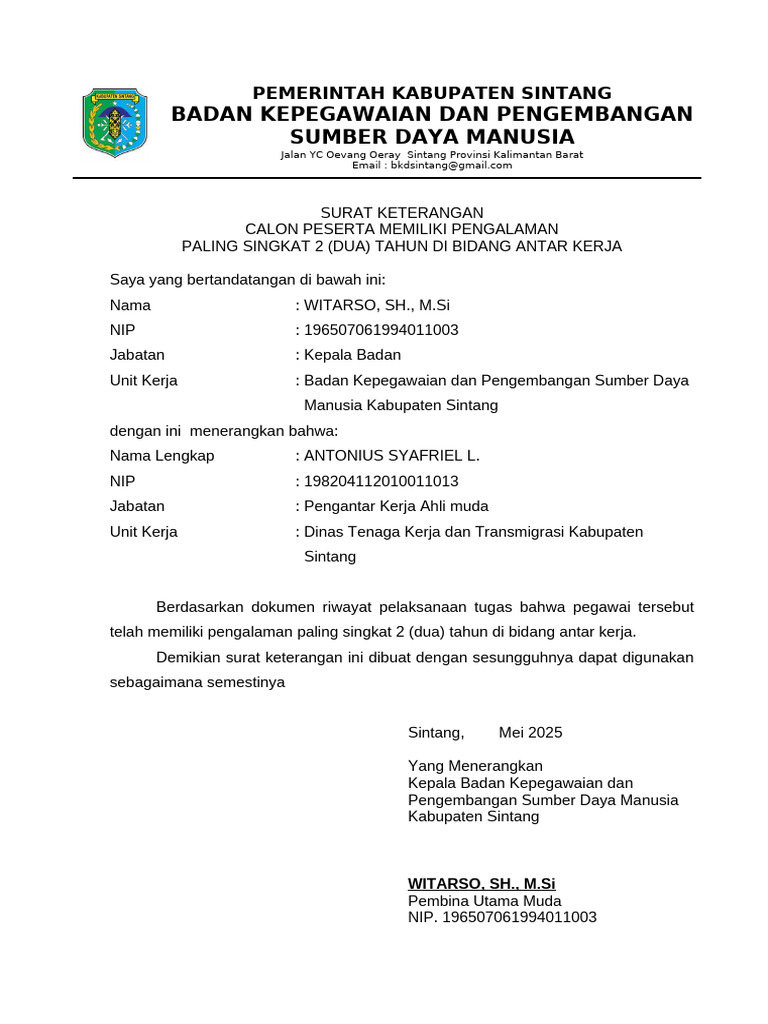 Surat Ketr 2 Th Bkpsdm | PDF