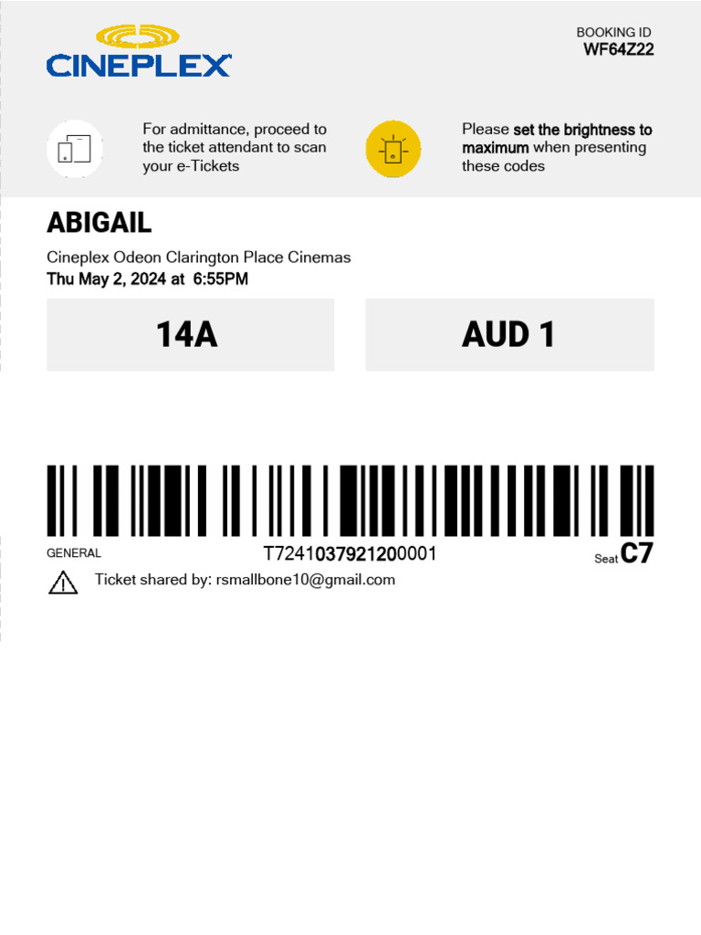 Cineplex Odeon Clarington Ticket Confirmation | PDF