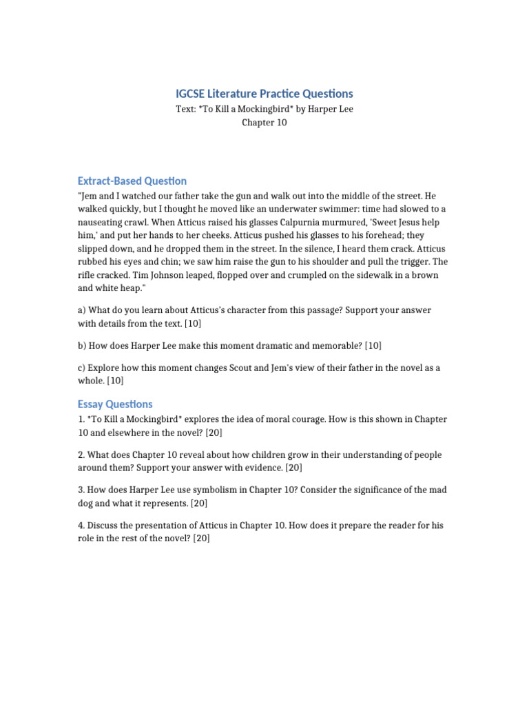 IGCSE To Kill A Mockingbird Chapter 10 Questions | PDF