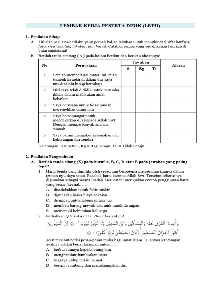 Contoh Riya dalam Niat dan Perbuatan | PDF