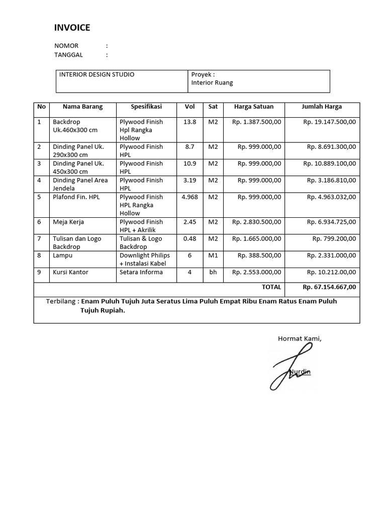 Invoice Desain Interior Proyek | PDF