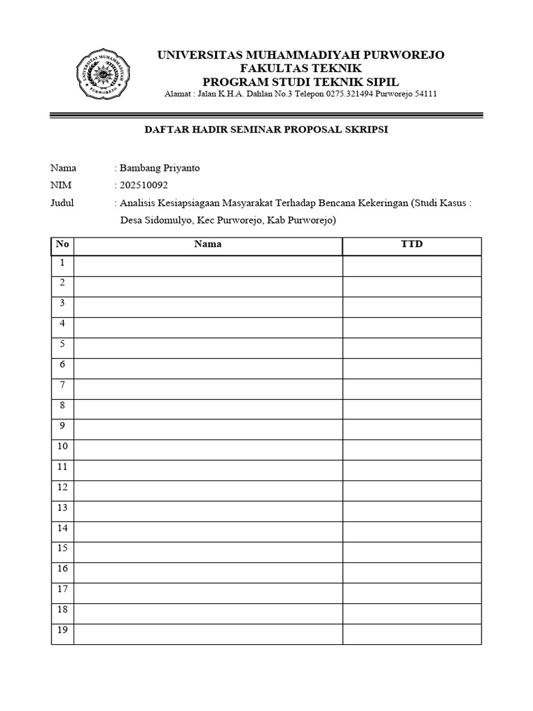 Daftar Hadir Sempro | PDF