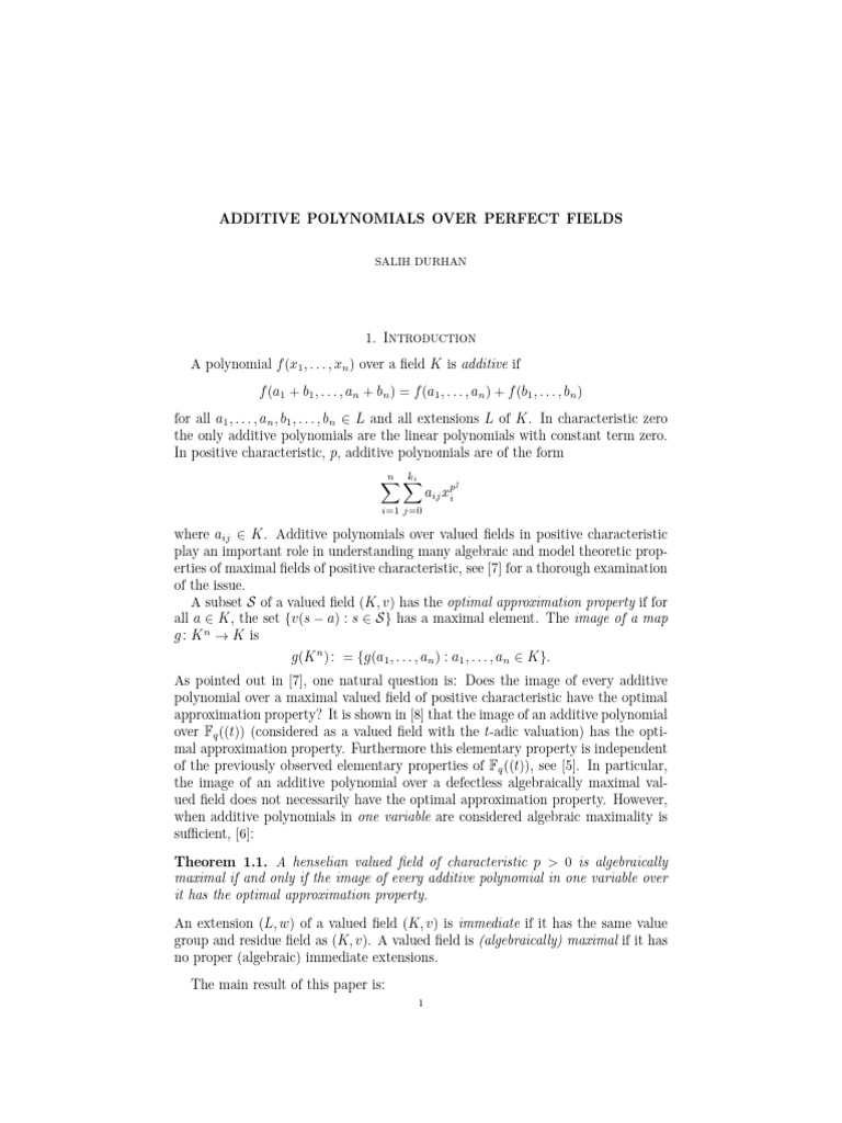Additive Polynomials Over Perfect Fields (Salih) | PDF | Field (Mathematics) | Polynomial