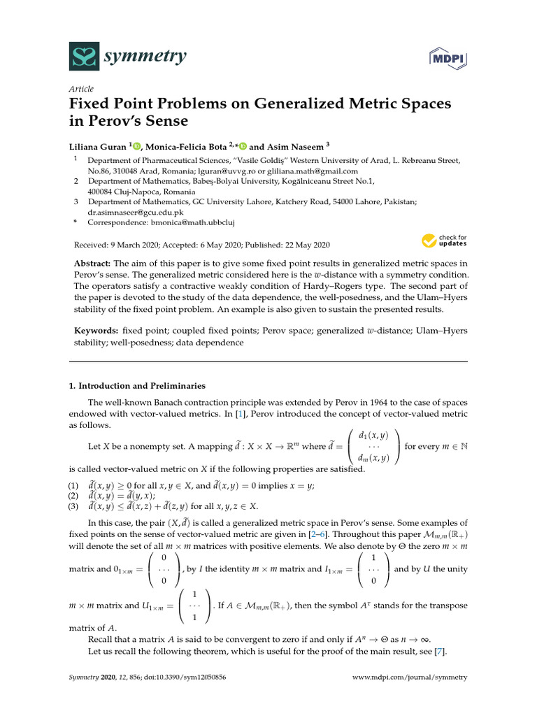 2020 Fixed Point Problems On Generalized Metric Spaces in Perov's Sense | PDF | Matrix ...
