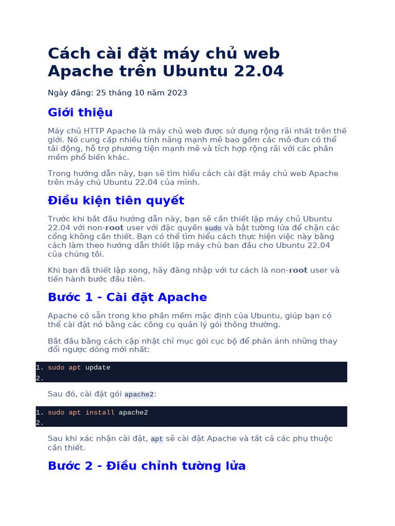 Cách Cài Đặt Máy Chủ Web Apache Trên Ubuntu 22 | PDF