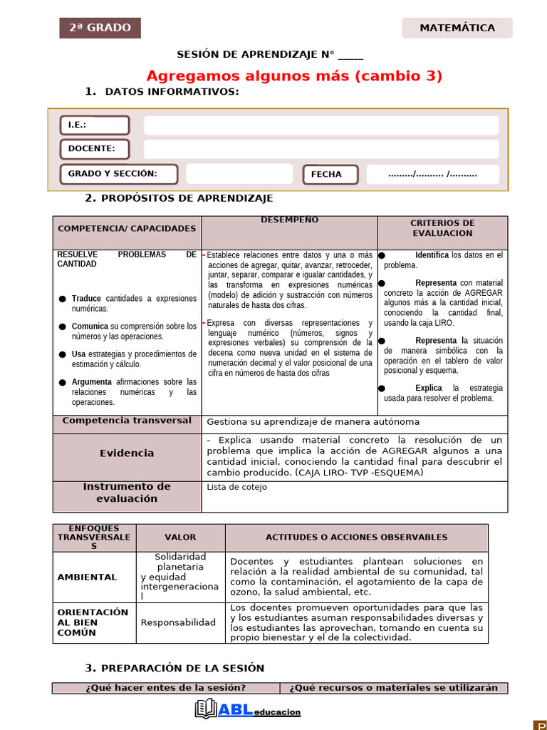 DIA 4 - 2do. MATEMATICA SESION Agregamos Algunos Más (Cambio 3) | PDF ...