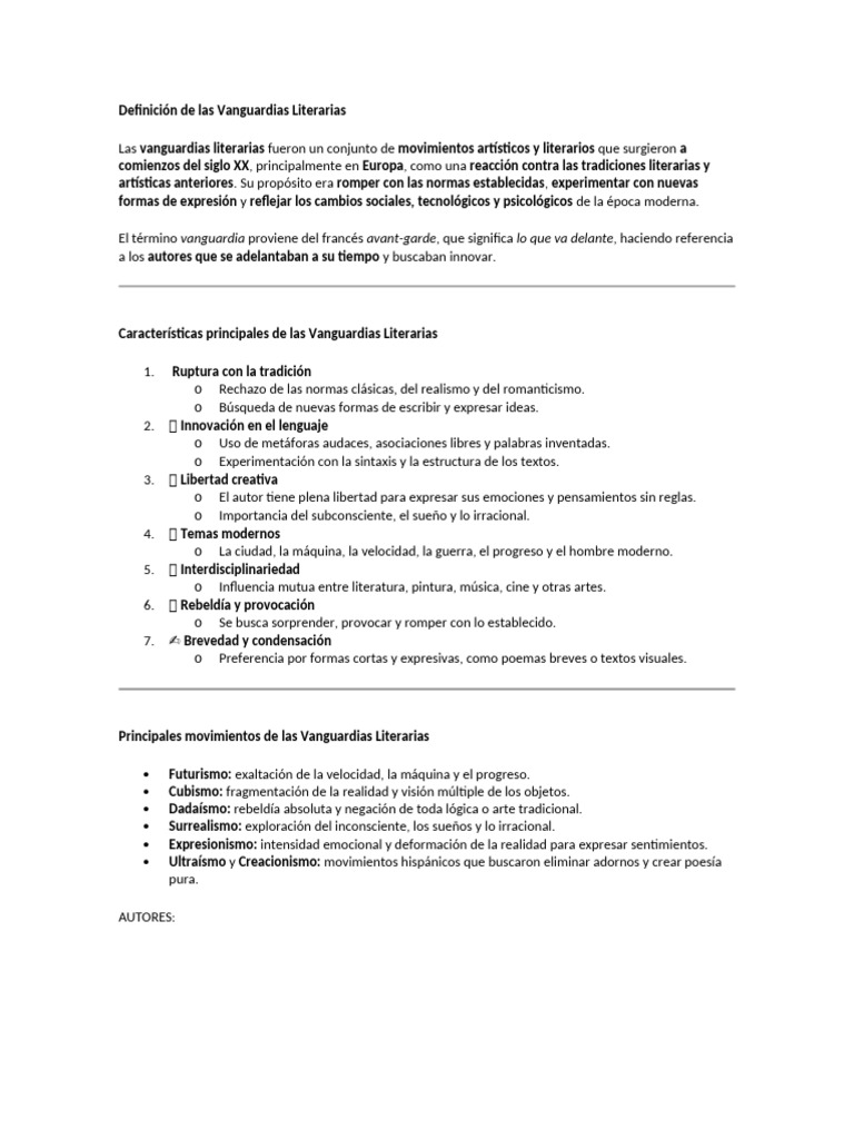 Vanguardias Literarias: Definición y Características | PDF | Vanguardia ...