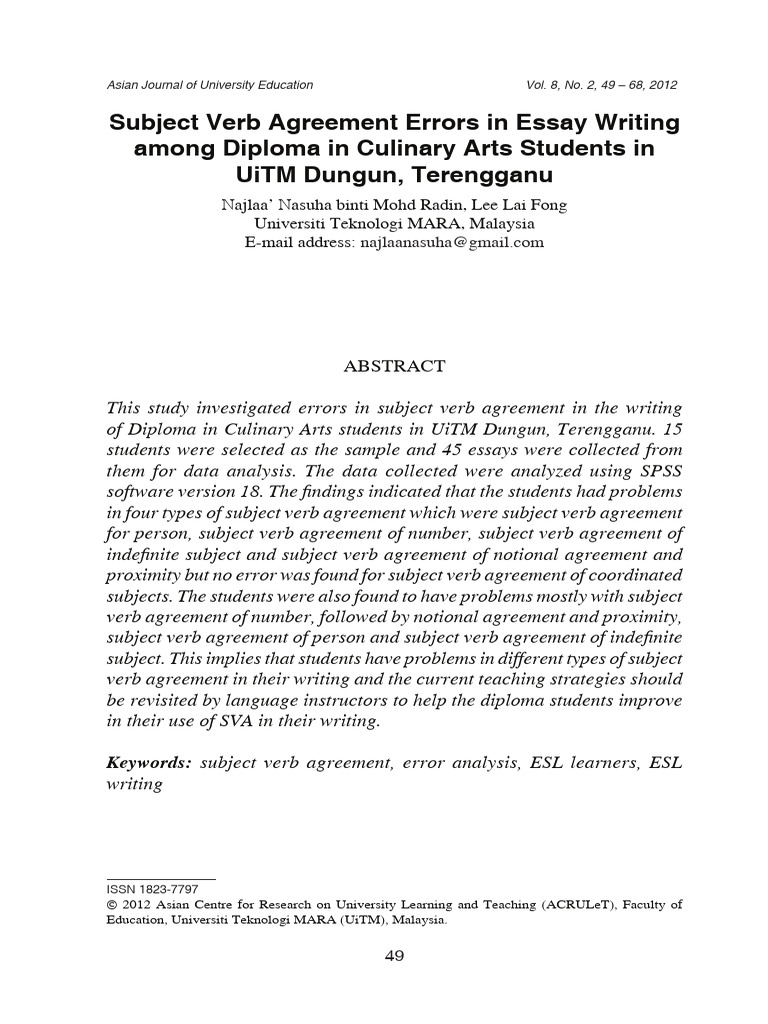 BB - Subject Verb Agreement Errors in Essay Writing Among Diploma in ...