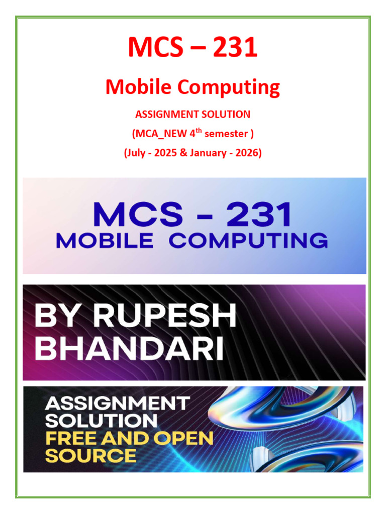 MCS-231 Assignment Solution by RUPESH BHANDARI - MCA - NEW 4th Semester (July - 2025 & January ...