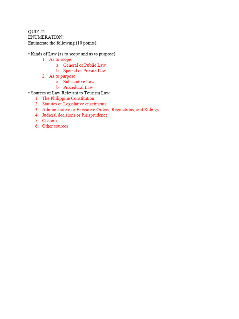 Types and Sources of Law Quiz | PDF
