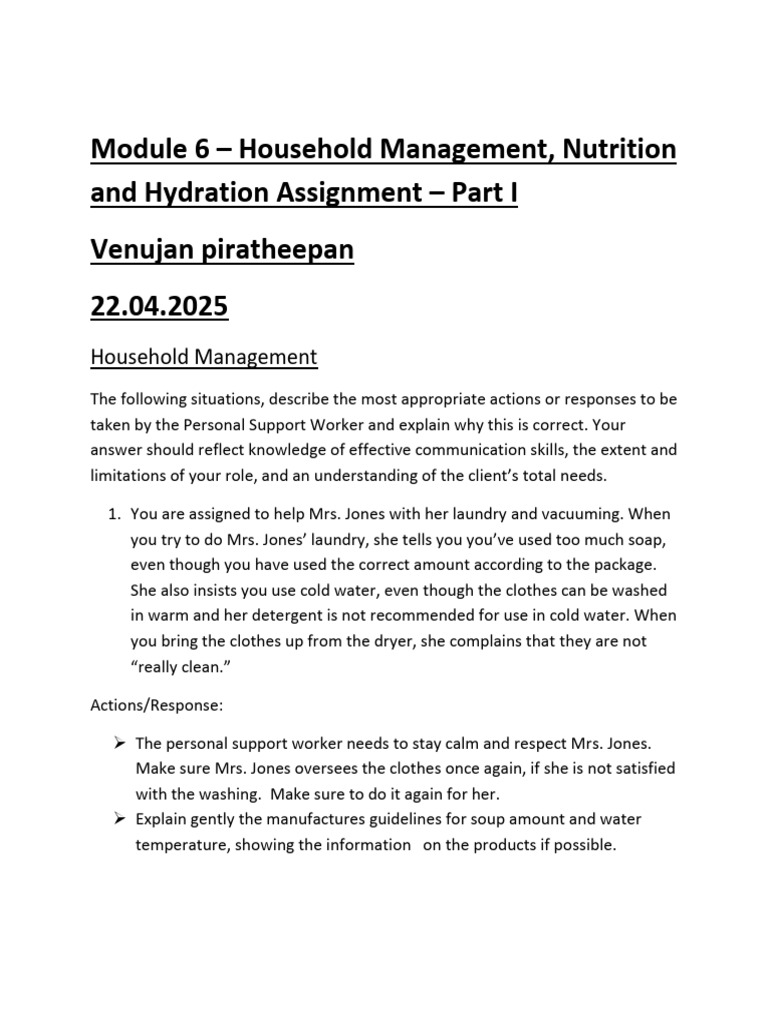 Module 6 - Household Management, Nutrition | PDF | Meal | Housekeeping