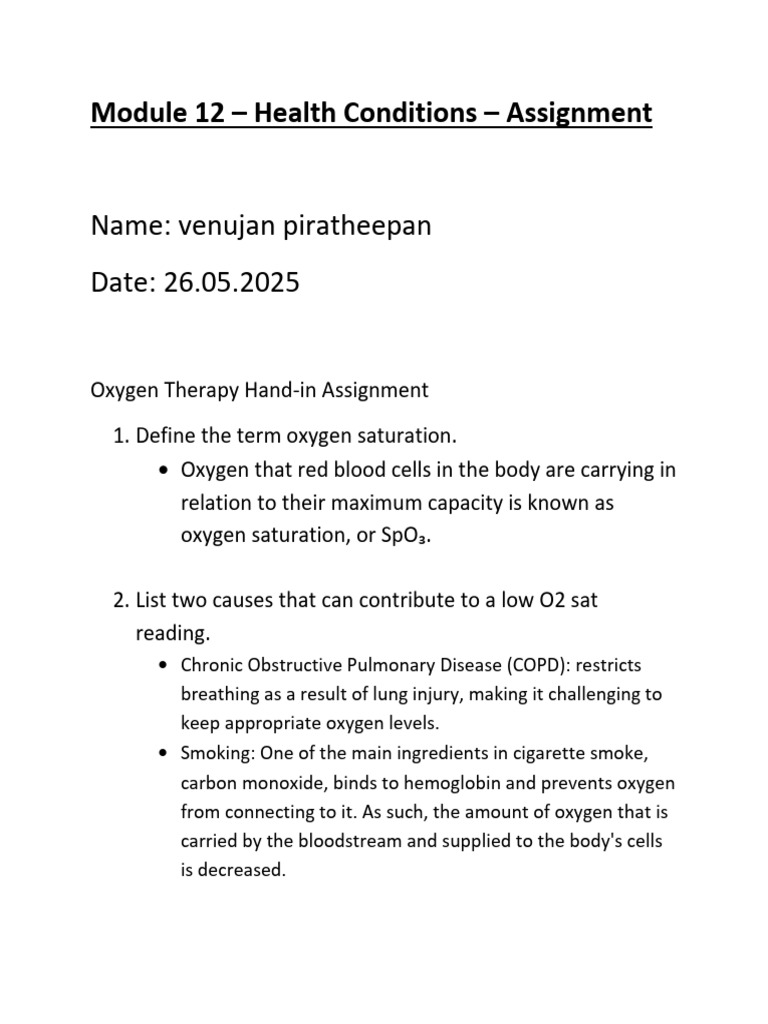 Module 12 Health Conditions - Assingment | PDF | Respiration | Medical ...