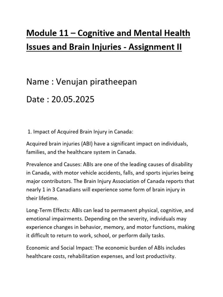 Module 11.2 - Cognitive and Mental Health Issues and Brain Injuries ...
