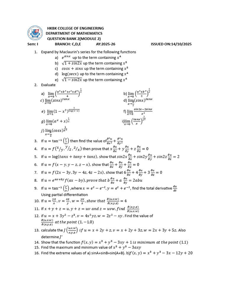 Module 2 TUTORIAL Questions | PDF | Derivative | Mathematical Analysis