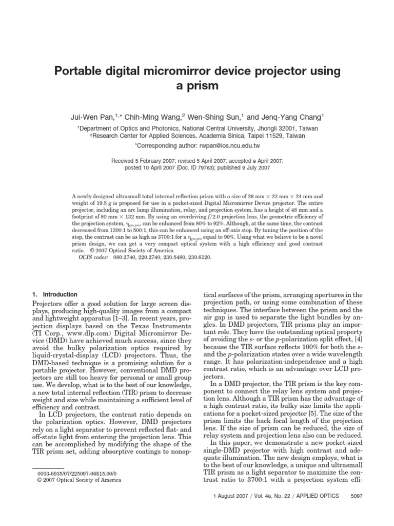 Compact DMD Projector with TIR Prism | PDF | Optics | Aperture