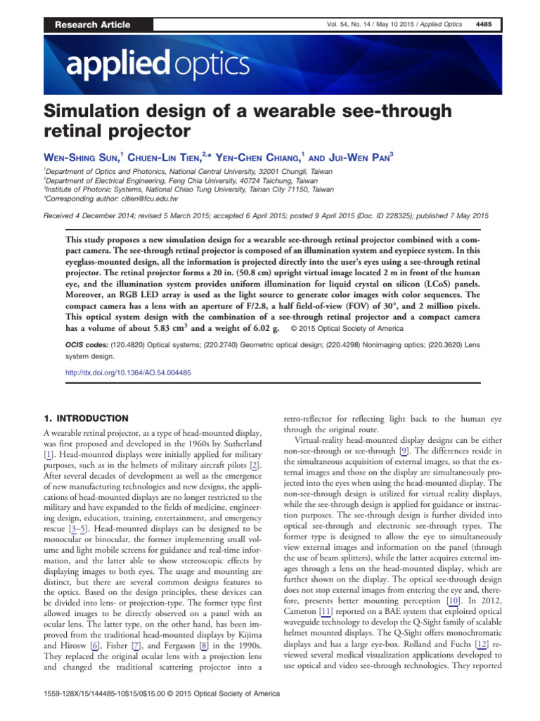 Wearable See-Through Retinal Projector | PDF | Optics | Light Emitting ...