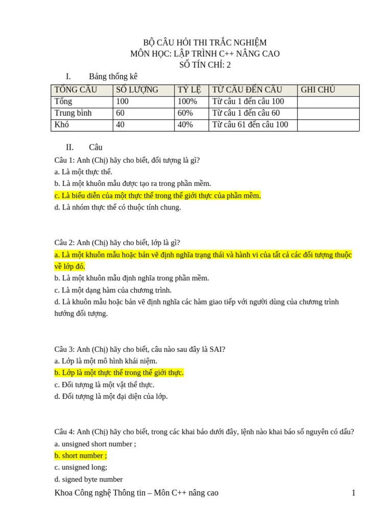 100 Cau C++ Nang Cao - DA | PDF