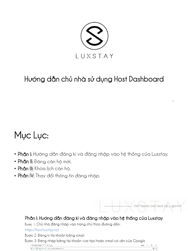 LUXSTAY - Hướng Dẫn Sử Dụng Host Dashboard - | PDF