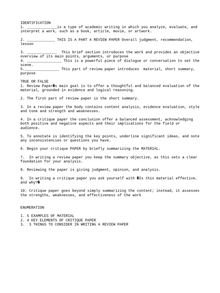 Guide to Writing Review and Critique Papers | PDF