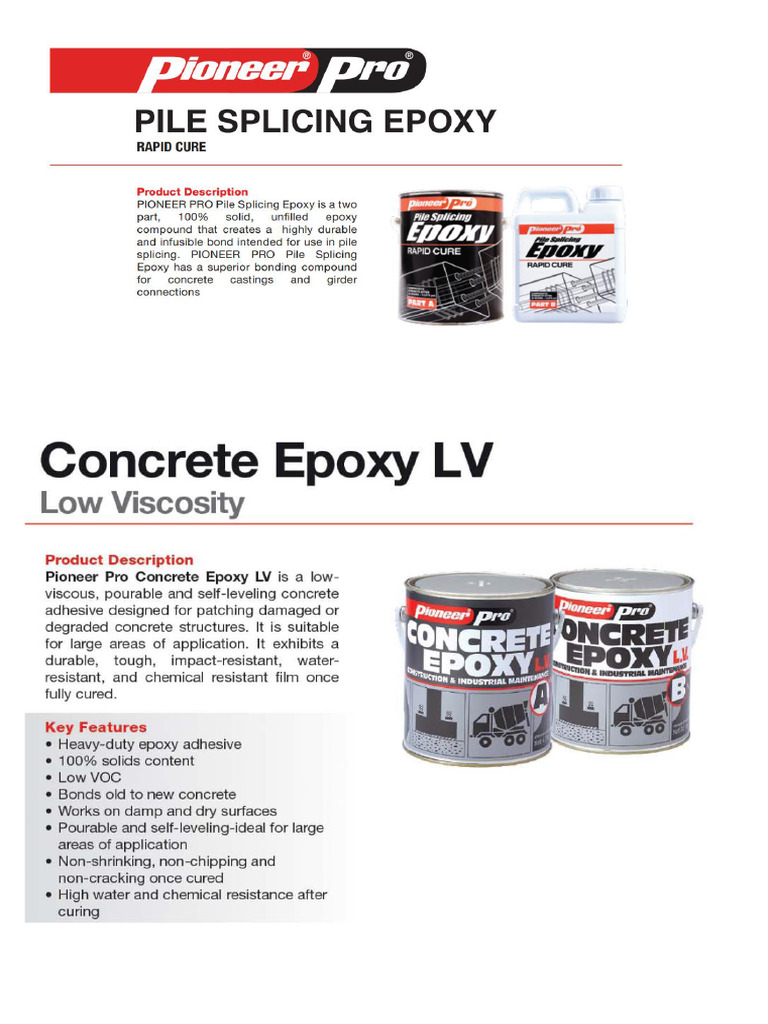 Pile Splicing Epoxy, Concrete Epoxy HV & LV, Epoxy Grout, FRP | PDF