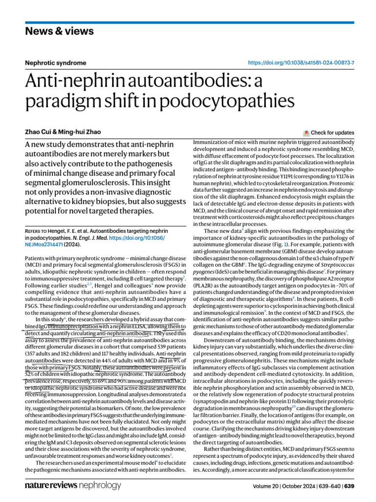 Zhao Cui Anti Nephrin Autoantibodies A Paradigm Shift | PDF | Complement System | Medical ...