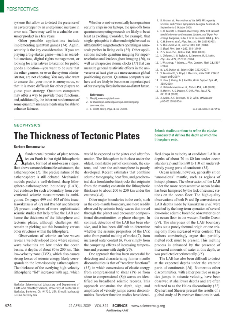 The Thickness of Tectonic Plates | PDF | Applied And Interdisciplinary ...