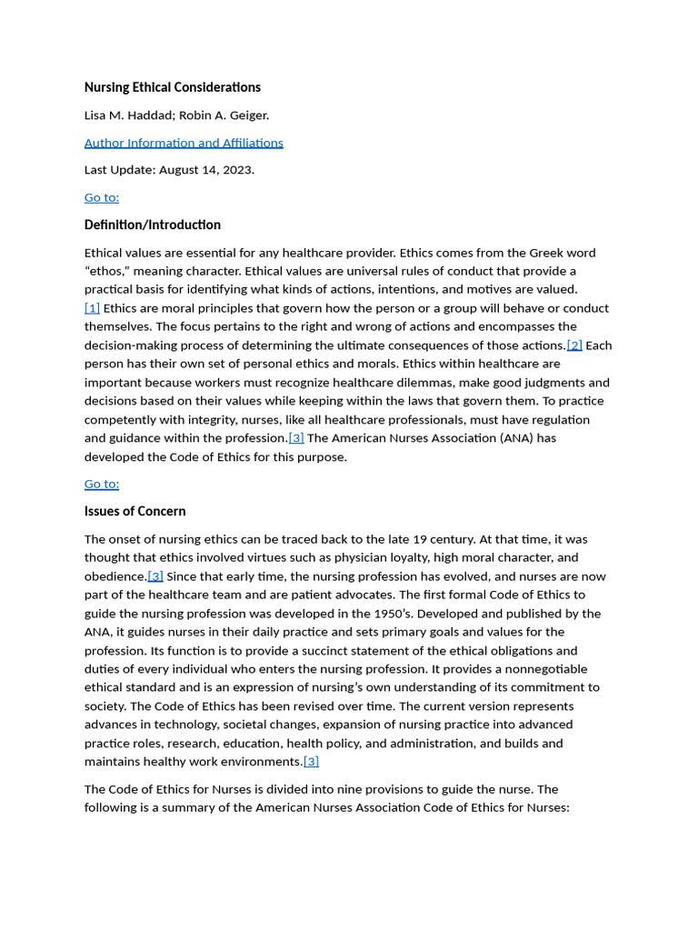Nursing Ethical Considerations Overview | PDF | Nursing | Autonomy