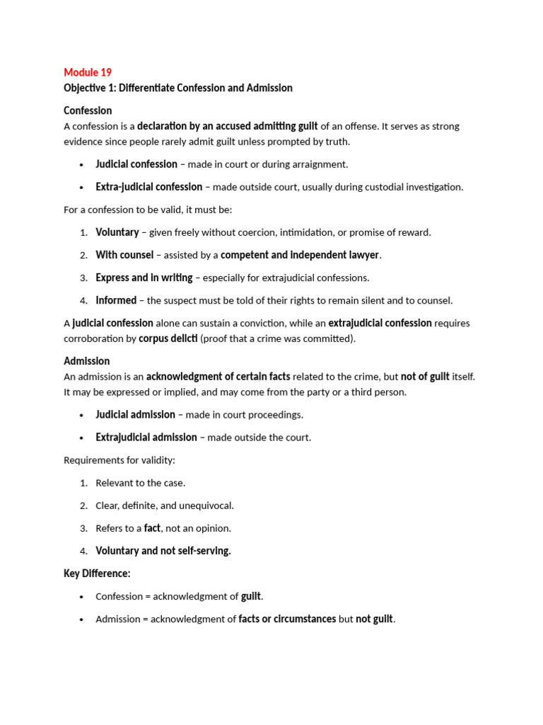 Confession vs. Admission: Legal Insights | PDF | Confession (Law ...