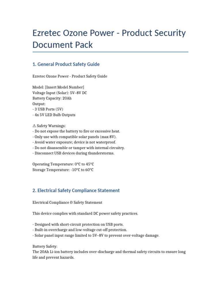 Ezretec Ozone Power Security Document Pack | PDF