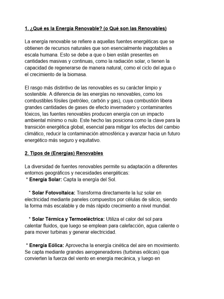 Tipos y Beneficios de Energía Renovable | PDF | Energía renovable ...