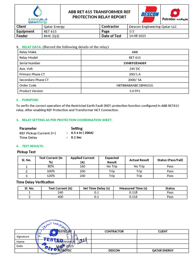 Abb Ret 615 - Ref Test Report | PDF | Electrical Engineering
