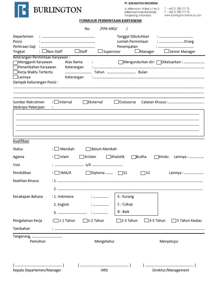 Formulir Permintaan Karyawan HRD | PDF