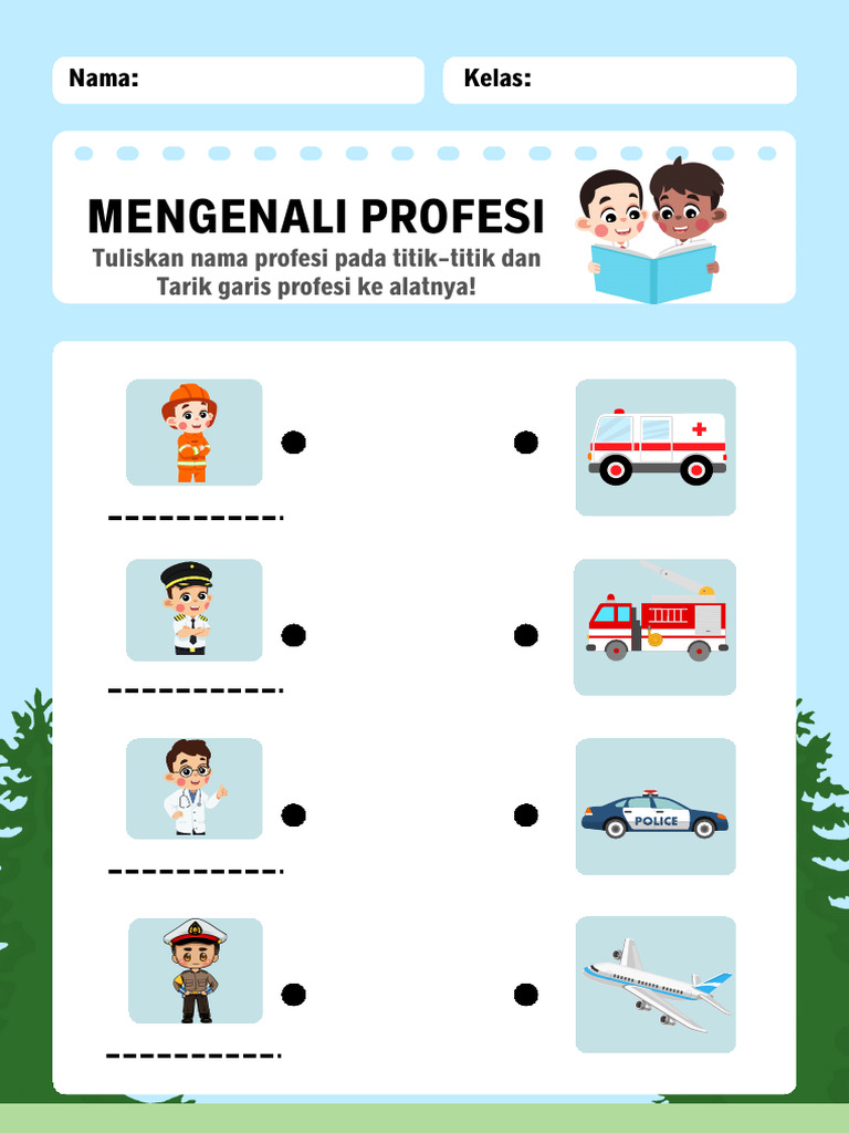 Lembar Kerja Biru Dan Hijau Tema Mari Mengenal Profesi Gaya Ilustratif ...
