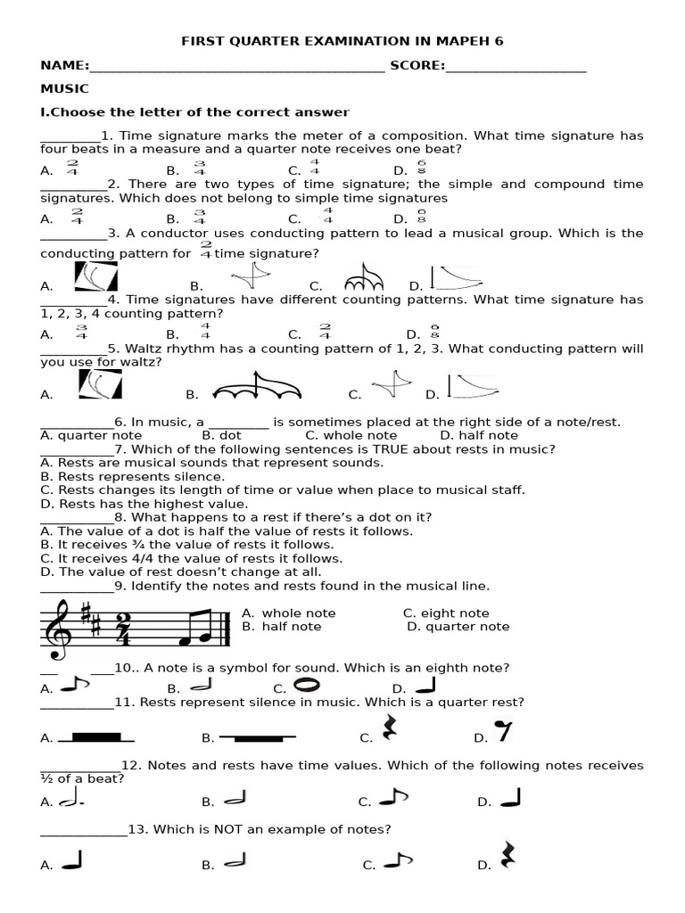 MAPEH 6 First Quarter Exam Guide | PDF | Musicology