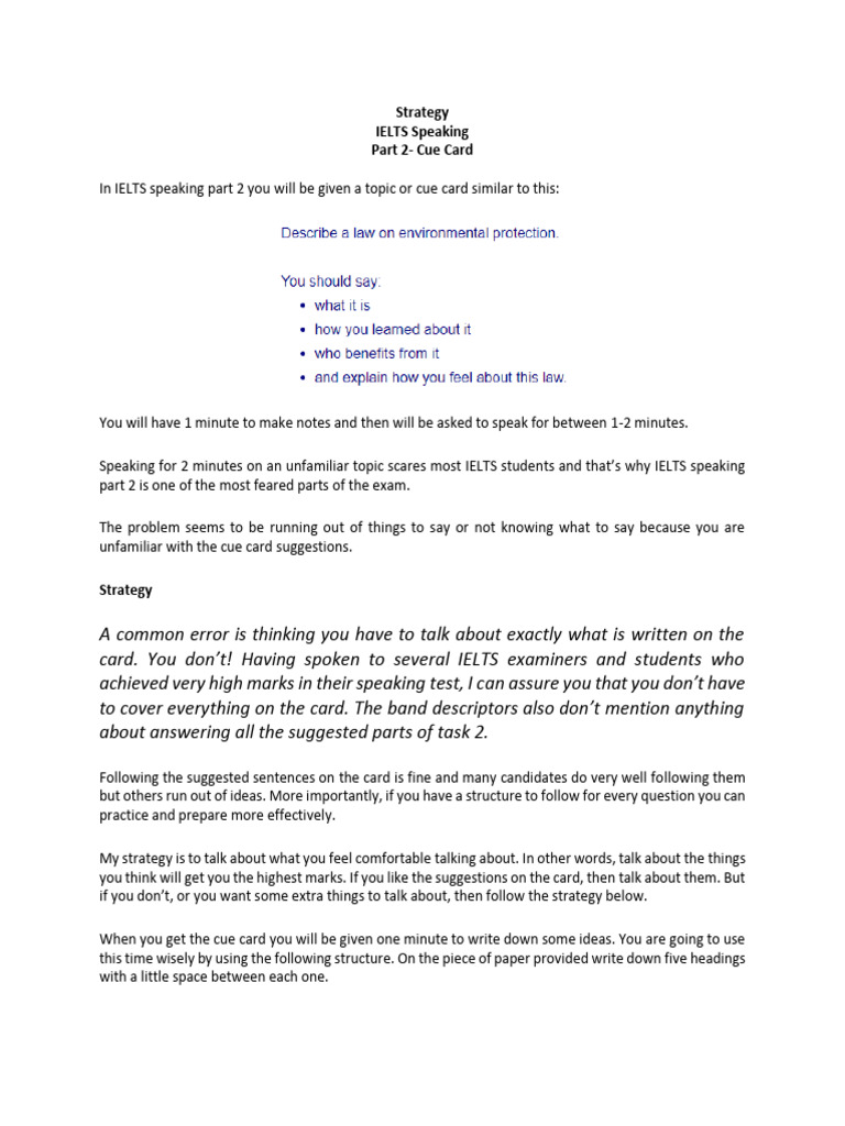 IELTS Speaking Strategy Part 2 | PDF | International English Language ...