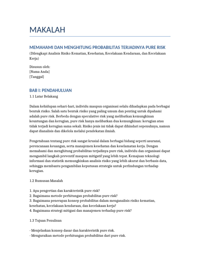 Makalah Pure Risk | PDF