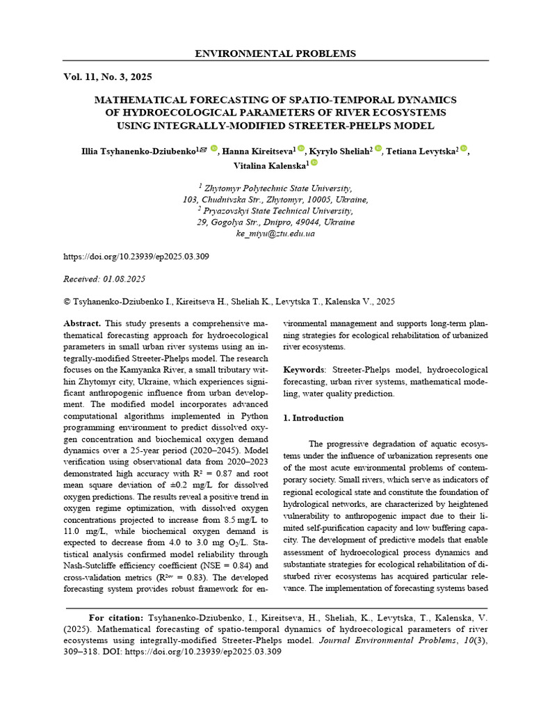 Hydroecological Forecasting Model for Rivers | PDF | Forecasting ...