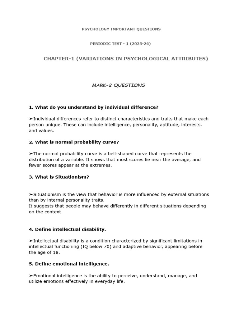 Psychology Test Questions 2025-26 | PDF | Intelligence | Creativity