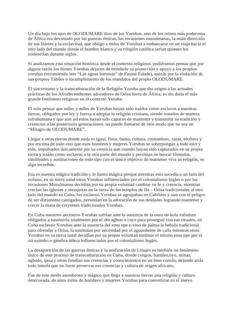 Un Día Bajo Los Ojos de OLODUMARE Dios de Los Yorubas | PDF
