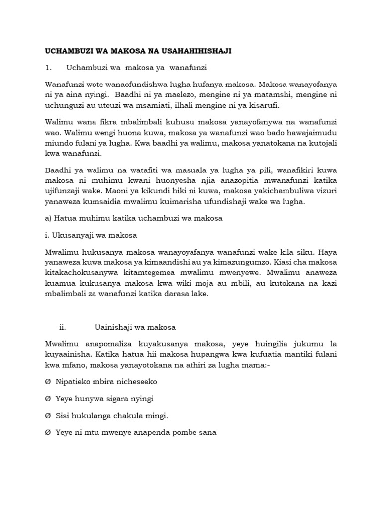 Uchambuzi Wa Makosa Na Usahahihishaji | PDF