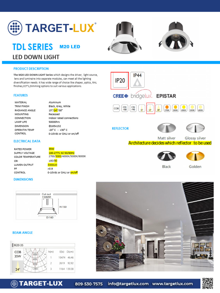 Kg M20 Series Spec Sheet Down Light Pdf