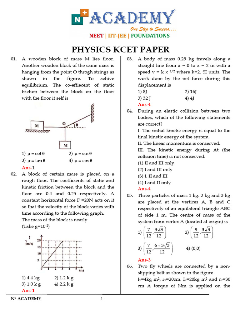 Physics Kcet Paper 251021 100256 | PDF | Force | Kinetic Energy