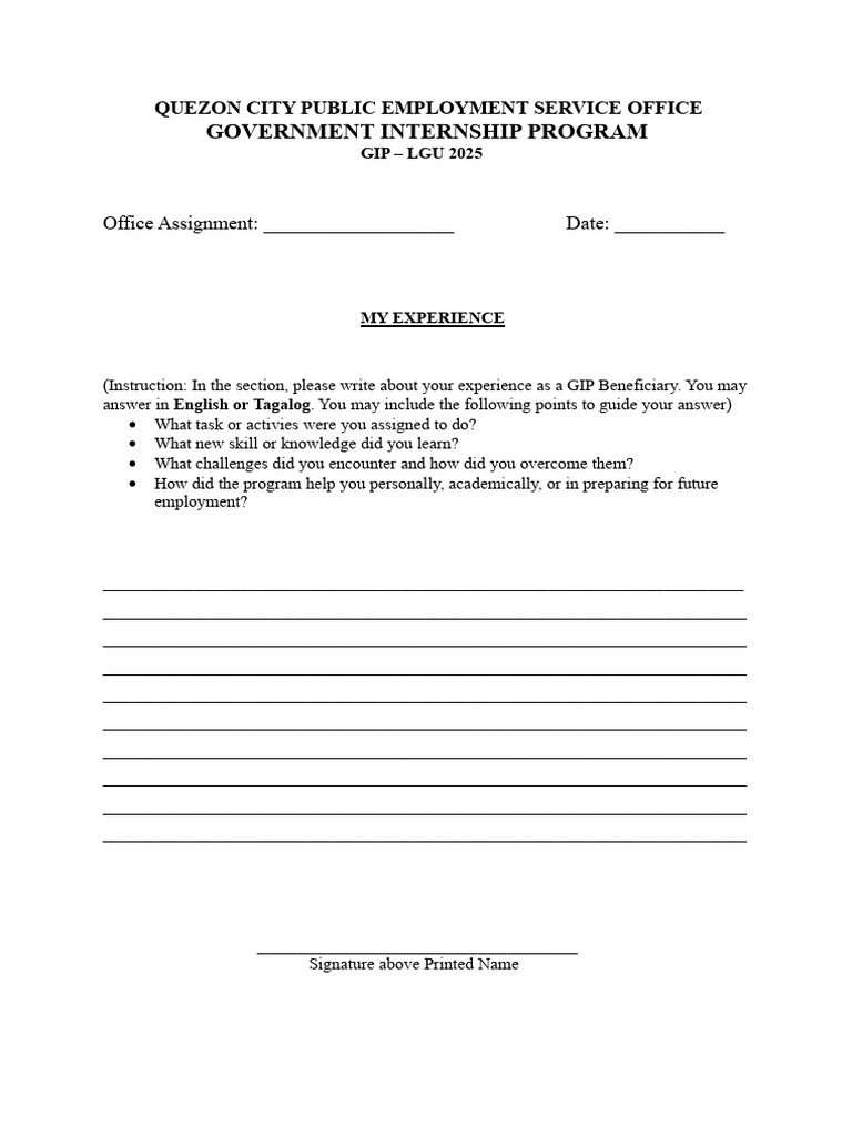 GIP Experience Reflection Form | PDF