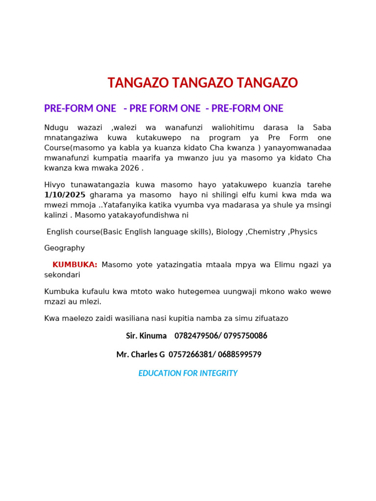 Pre Form Course | PDF