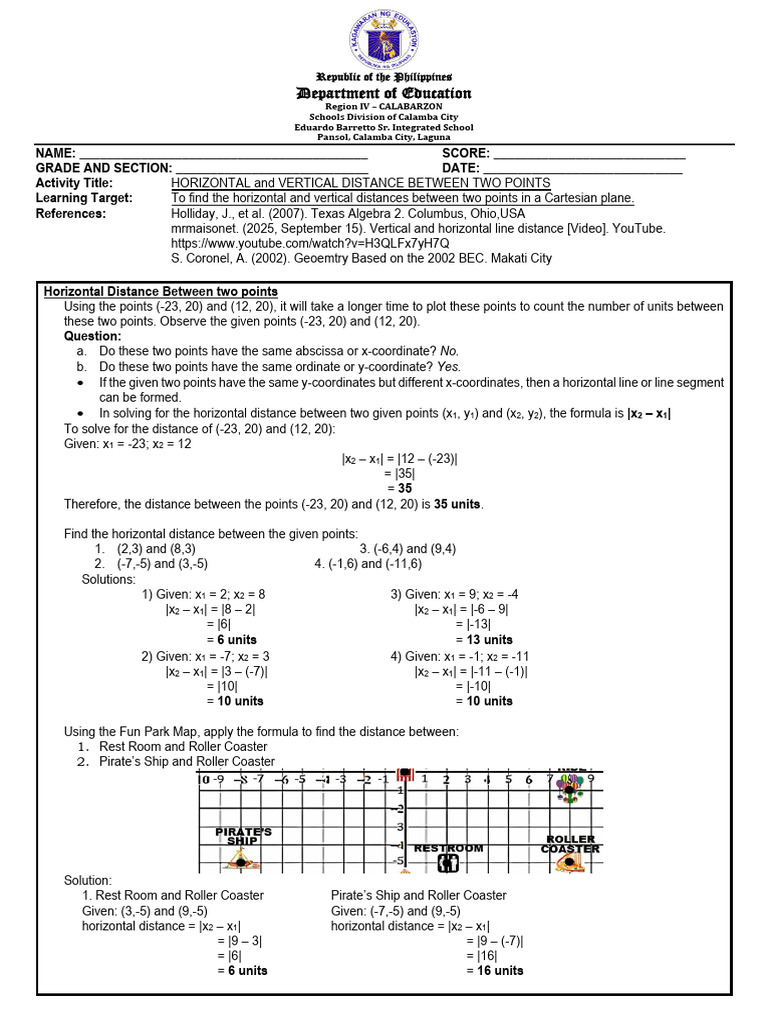 Horizontal and Vertical Distance Activity | PDF | Geometry | Mathematics