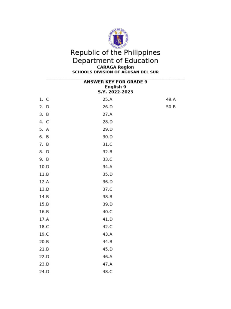 Eng9 Key Answers | PDF