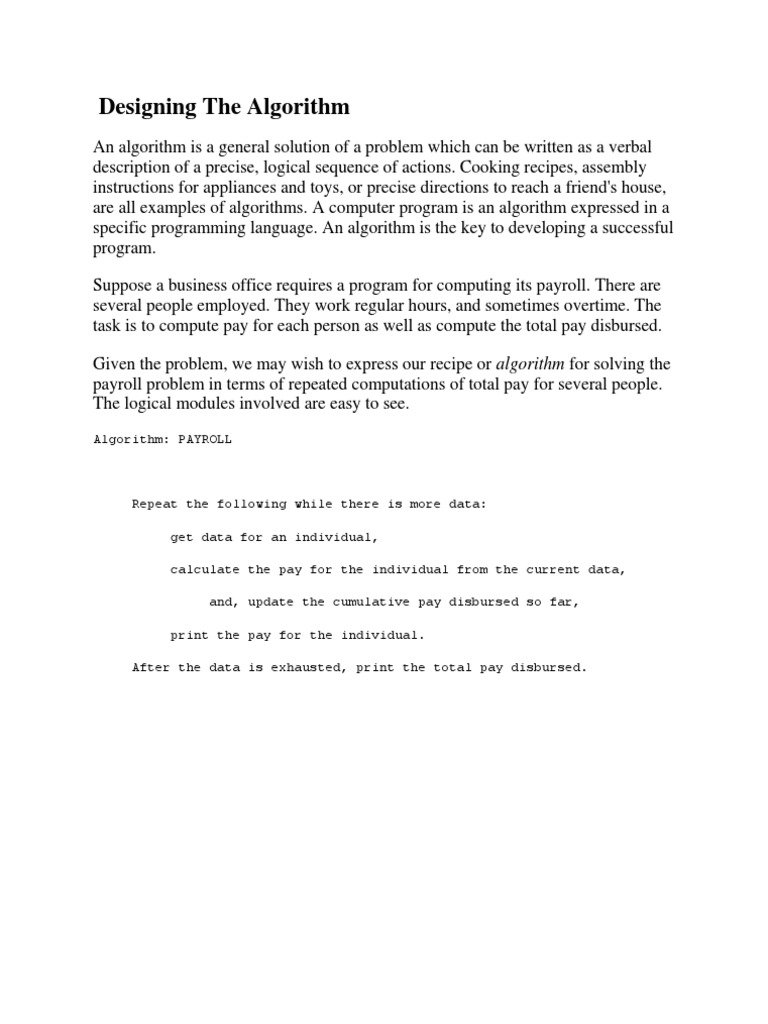 Designing The Algorithm | PDF | Algorithms | Payroll