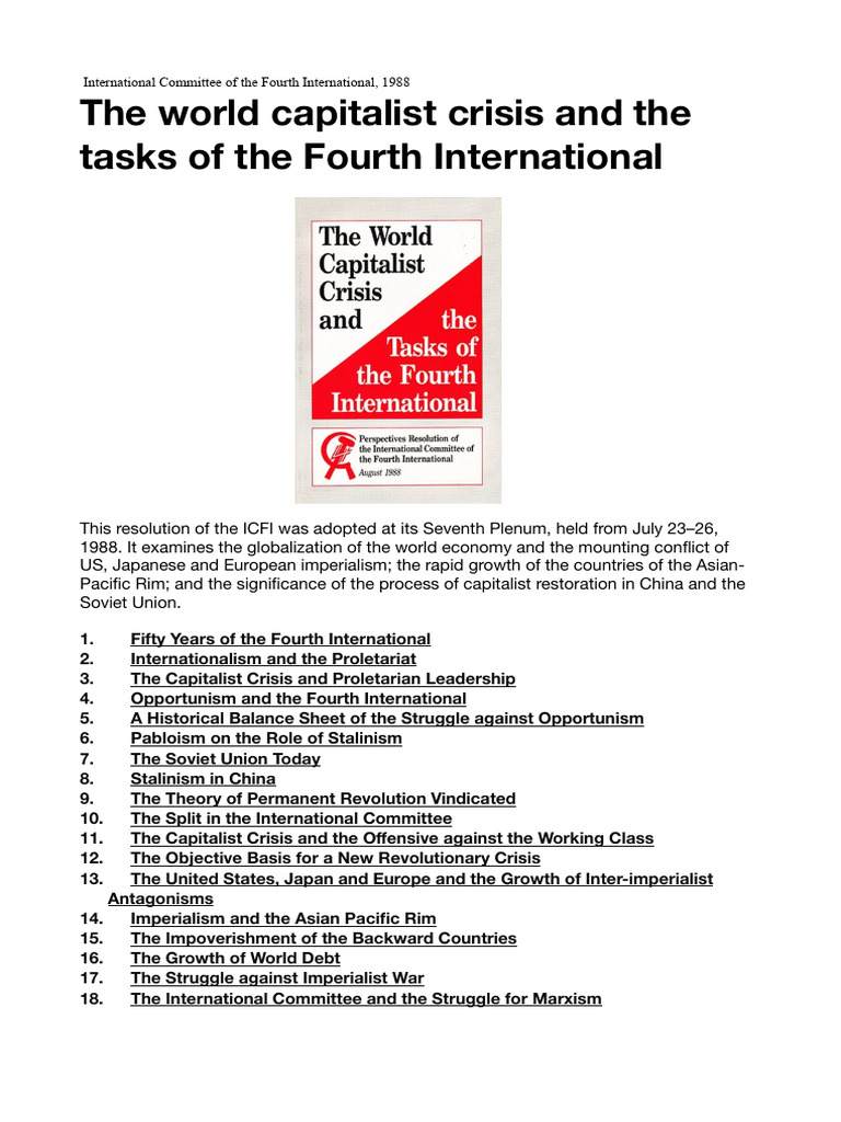 The World Capitalist Crisis and The Tasks of The Fourth International ...